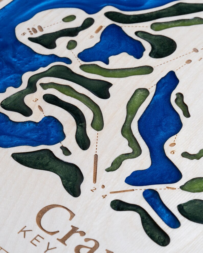 Custom Golf Course Map With Epoxy Resin and Hardwood Frame Personalized ...