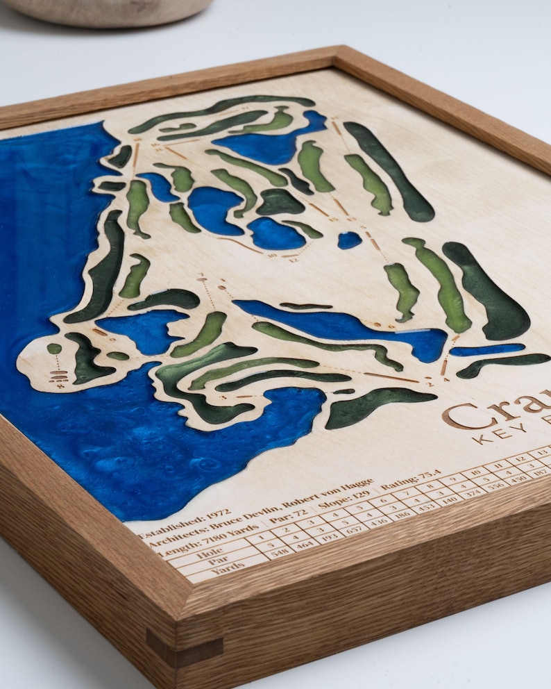 Custom Golf Course Map With Epoxy Resin and Hardwood Frame Personalized ...