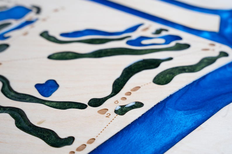 Custom Golf Course Map With Epoxy Resin and Hardwood Frame Personalized ...