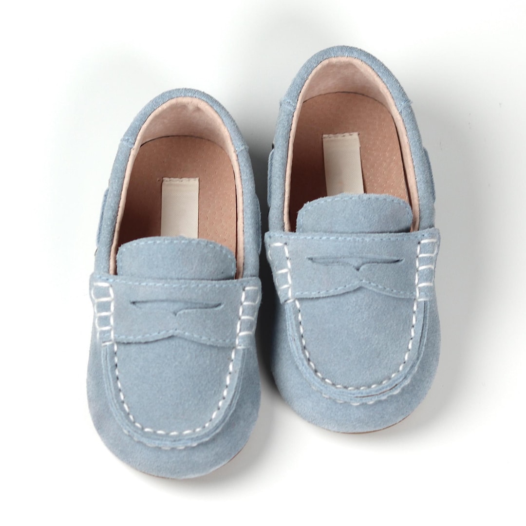 Baby Boys Suede Shoes Blue Boys Loafers, Boys Baptism Shoes, Baby Blue ...