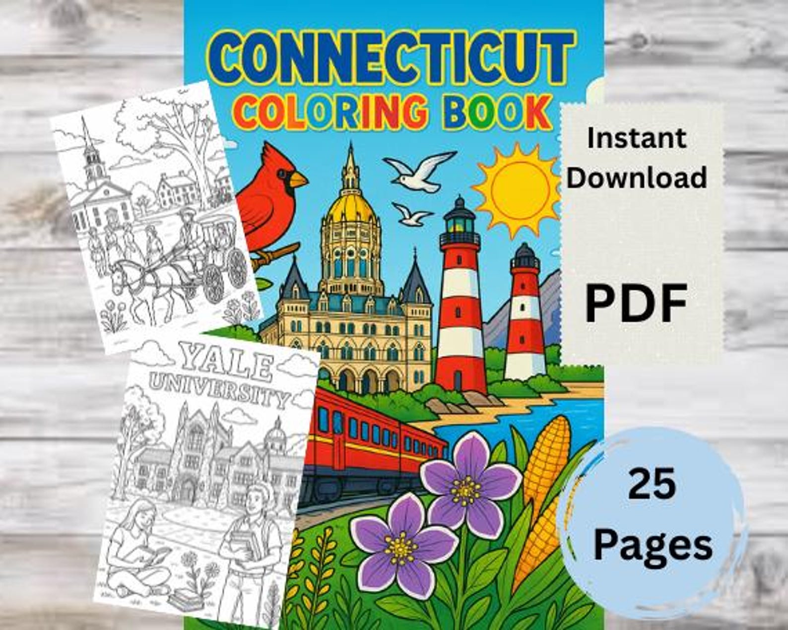 Connecticut Coloring Book: State Landmarks, History & Nature Activity ...