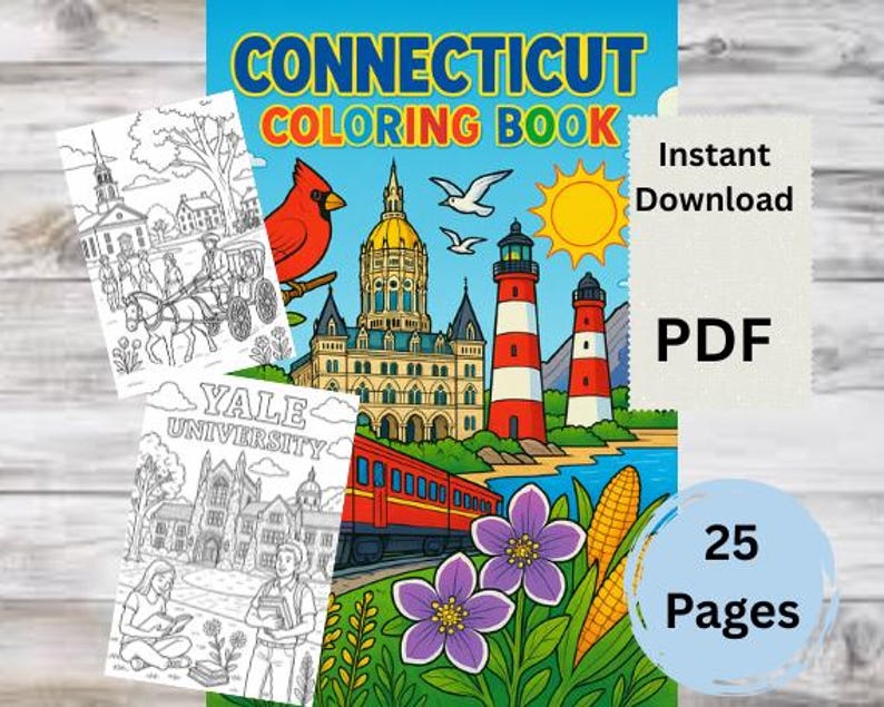 Connecticut Coloring Book: State Landmarks, History & Nature Activity ...