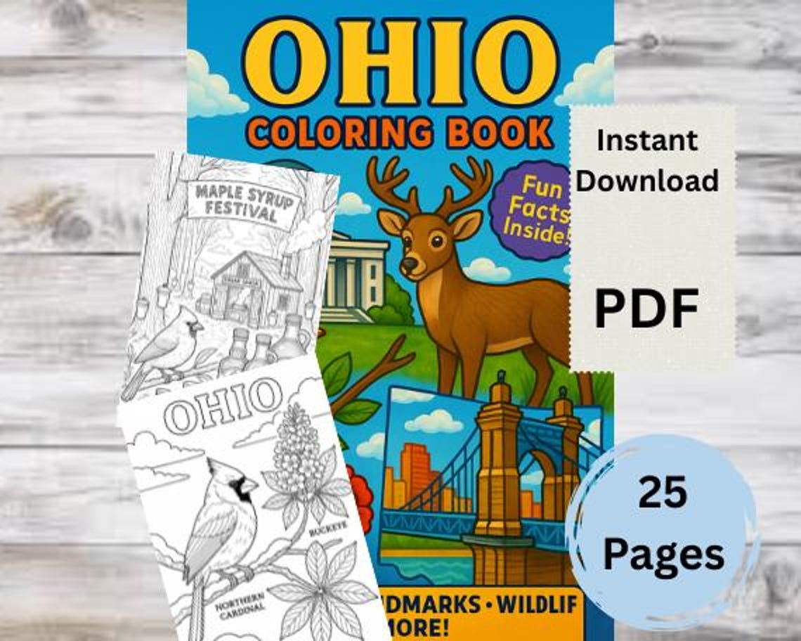 Ohio Coloring Book – State Landmarks, Buckeye Symbols (PDF Pattern) - Etsy