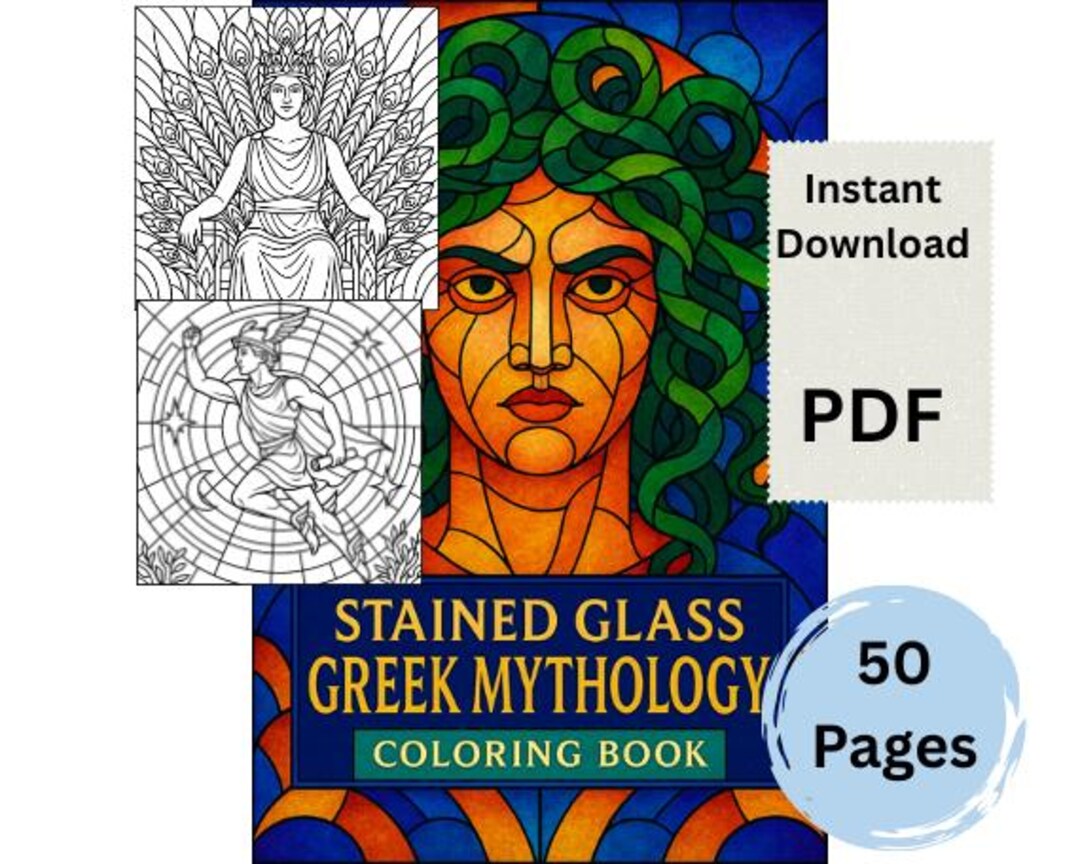 Stained Glass Greek Mythology Coloring Book | Digital Download PDF ...