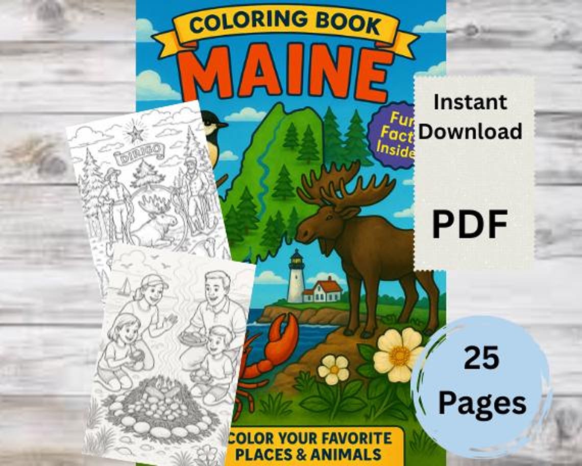 Maine Coloring Book: State Landmarks, Lighthouses & Wildlife - Etsy