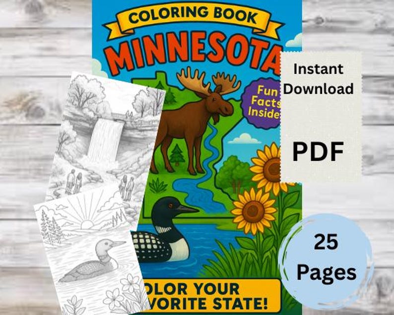 Minnesota Coloring Book: State Landmarks, Wildlife & Lakes ...
