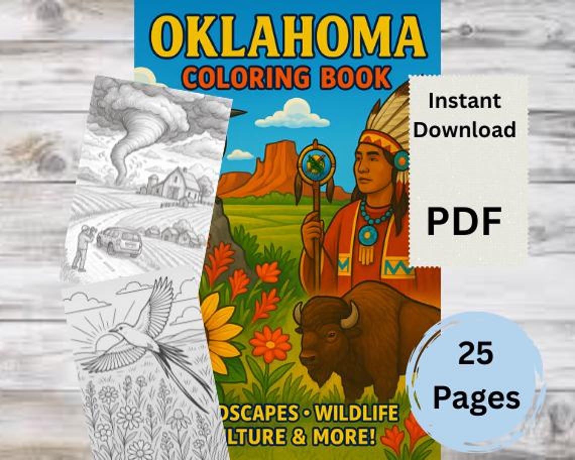 Oklahoma Coloring Book – State Landmarks & Native Heritage (PDF Pattern ...