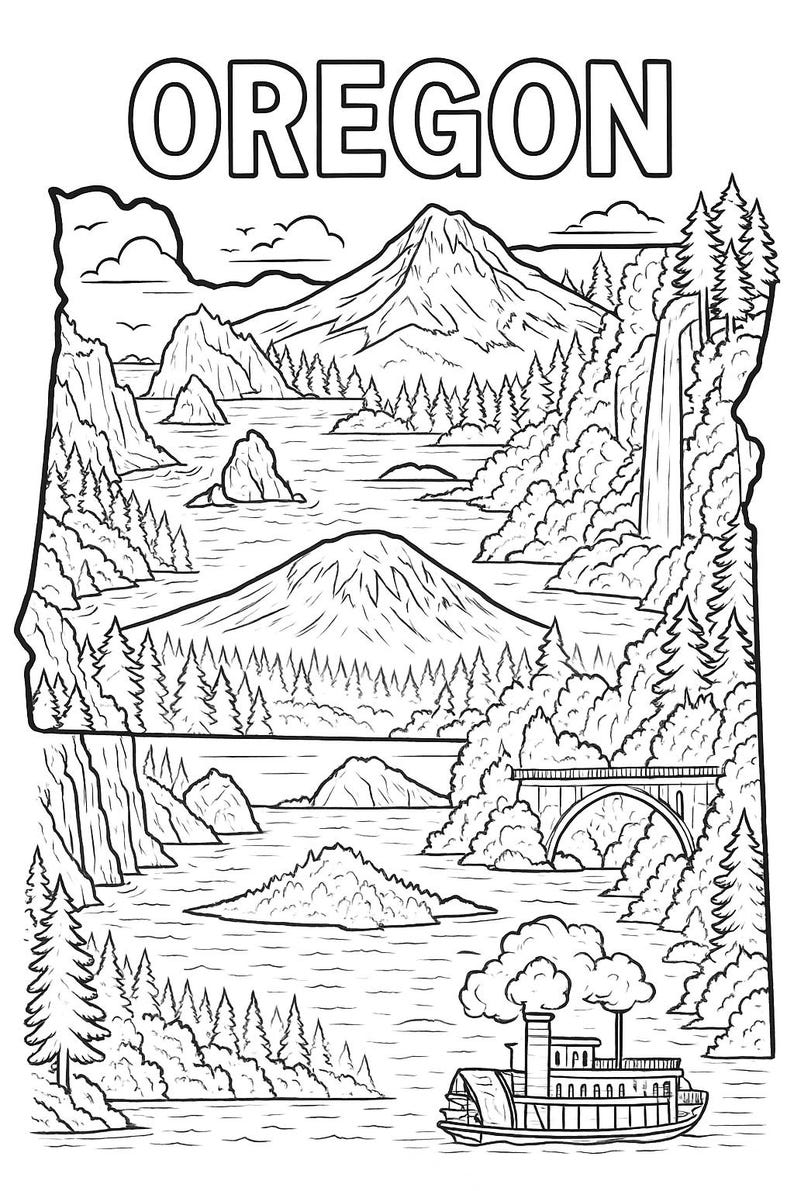 Oregon Coloring Book – State Landmarks, Wildlife, Nature (PDF Pattern ...