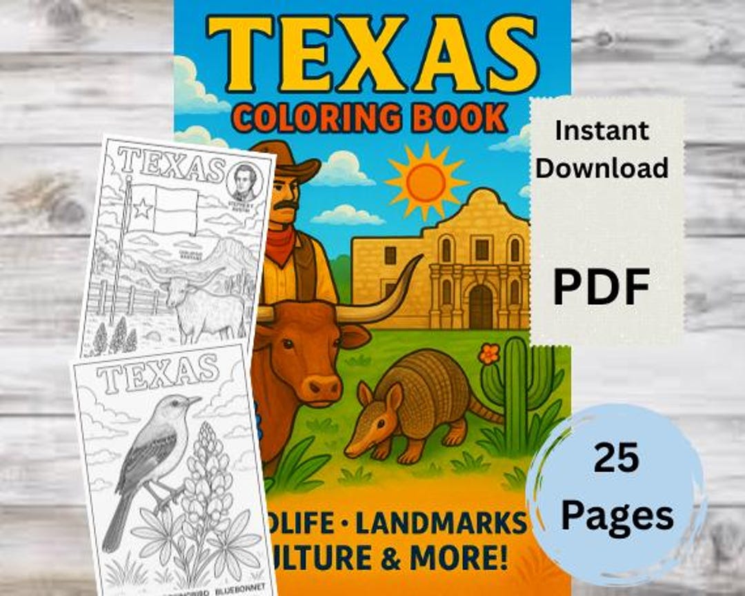 Texas Coloring Book – State Landmarks, Wildlife & History (PDF Pattern ...