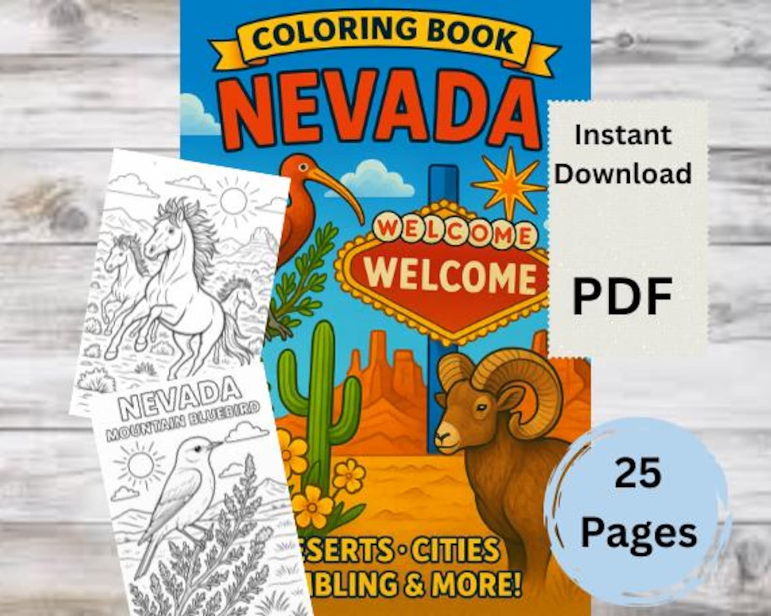 Nevada Coloring Book: State Landmarks, Desert Wildlife & Las Vegas - Etsy