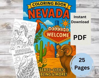 Vintage Nevada Map Print-1980s Coloring Book Page-las Vegas-hoover Dam ...