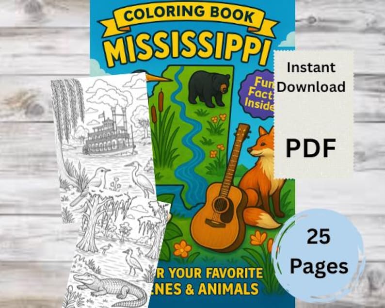 Mississippi Coloring Book: State Landmarks, Riverboats & Blues Music - Etsy