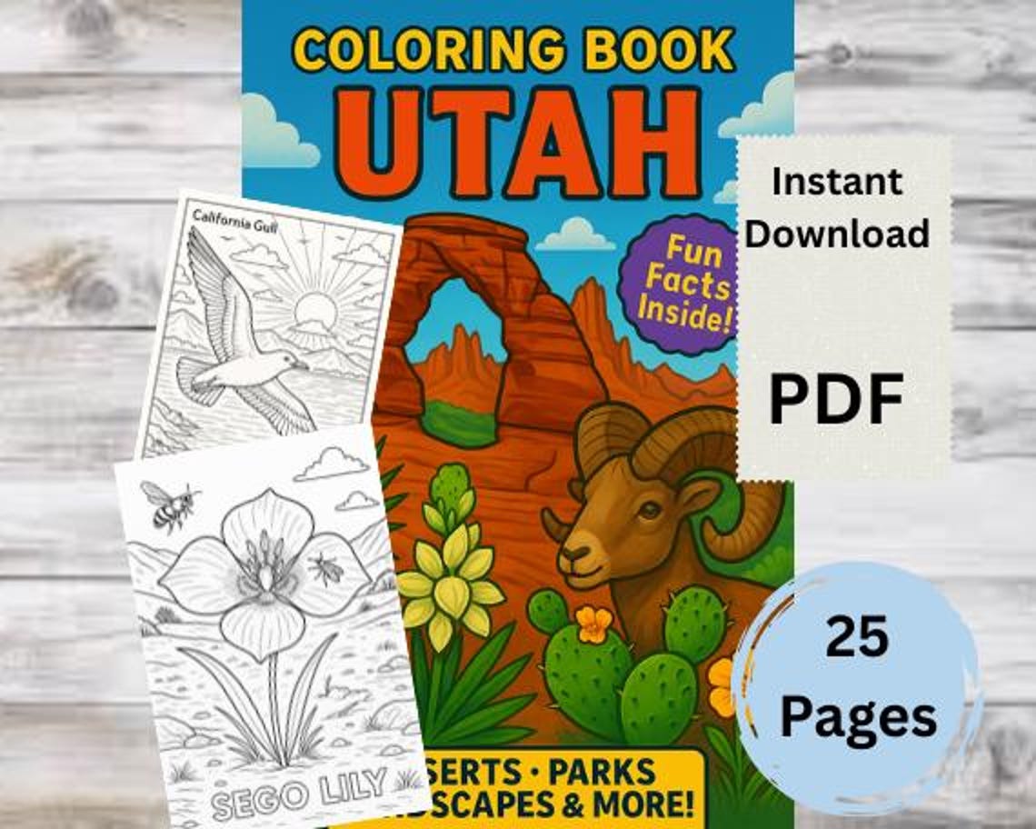 Utah Coloring Book – National Parks, Wildlife, Landmarks (PDF Pattern ...