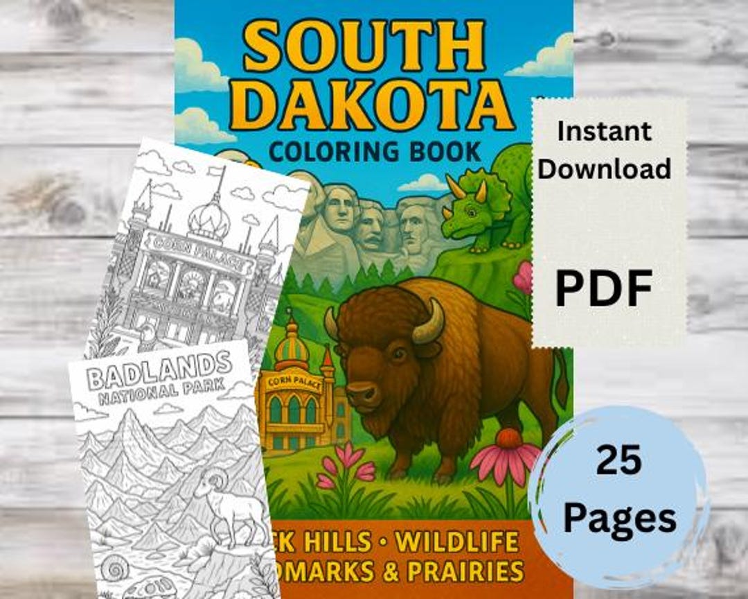 South Dakota Coloring Book – Mount Rushmore, Badlands (PDF Pattern) - Etsy