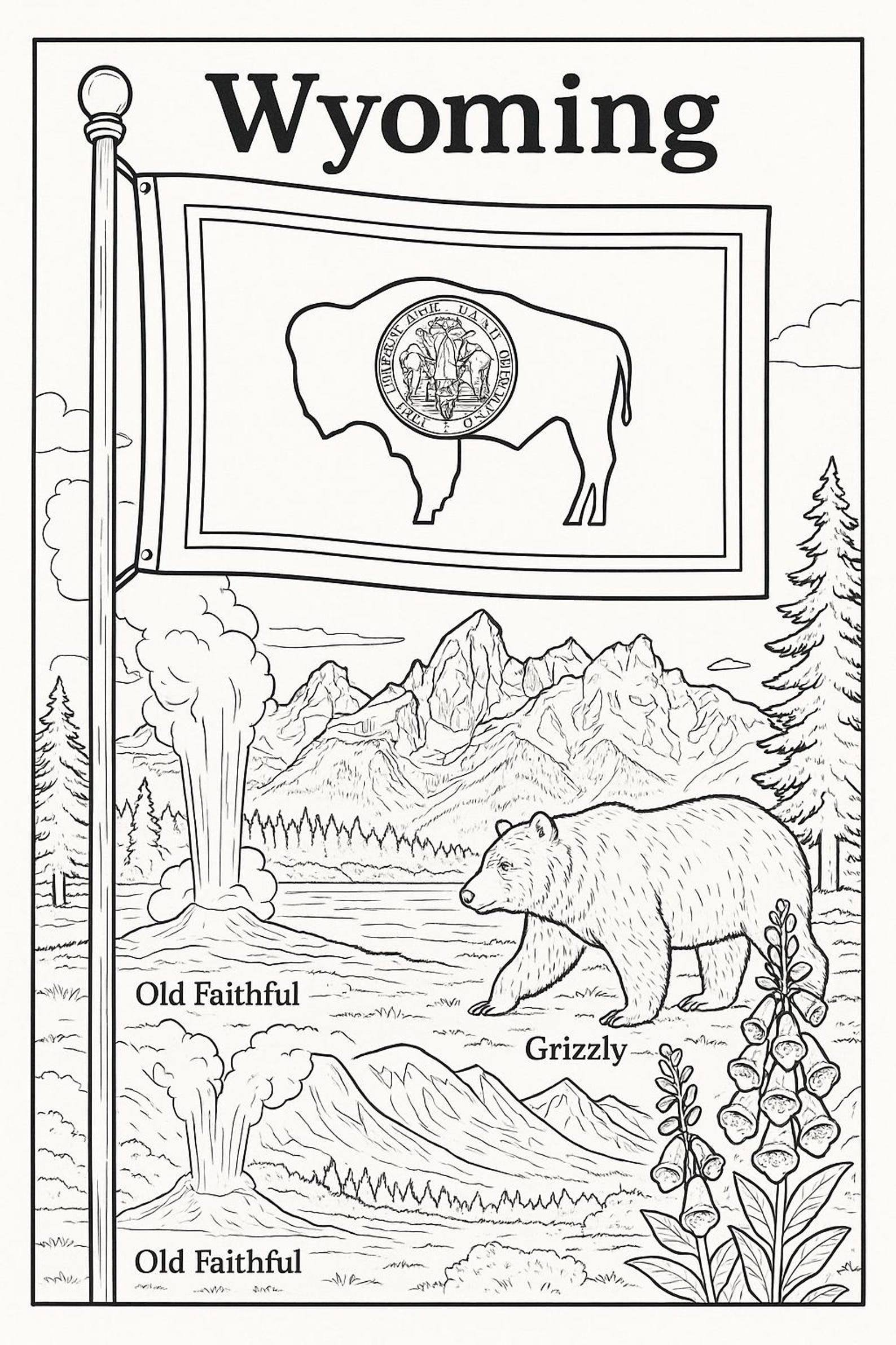 Wyoming Coloring Book – Yellowstone, Grand Tetons, Wildlife (PDF ...
