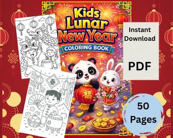 Kids Lunar New Year Coloring Book | Educational Activity (digital ...