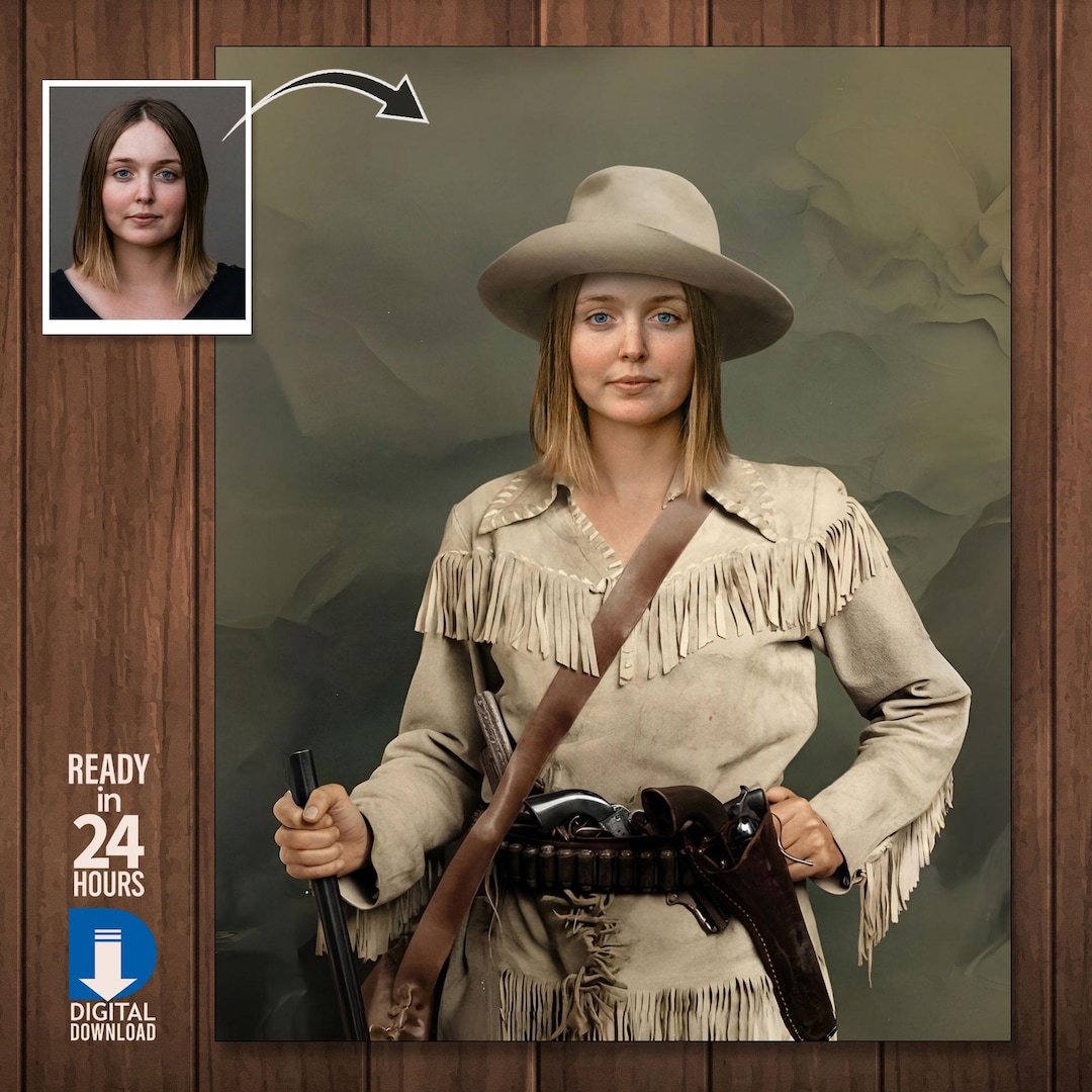 Custom Cowgirl Portrait Face Swap, Frontier Woman Portrait, Western ...