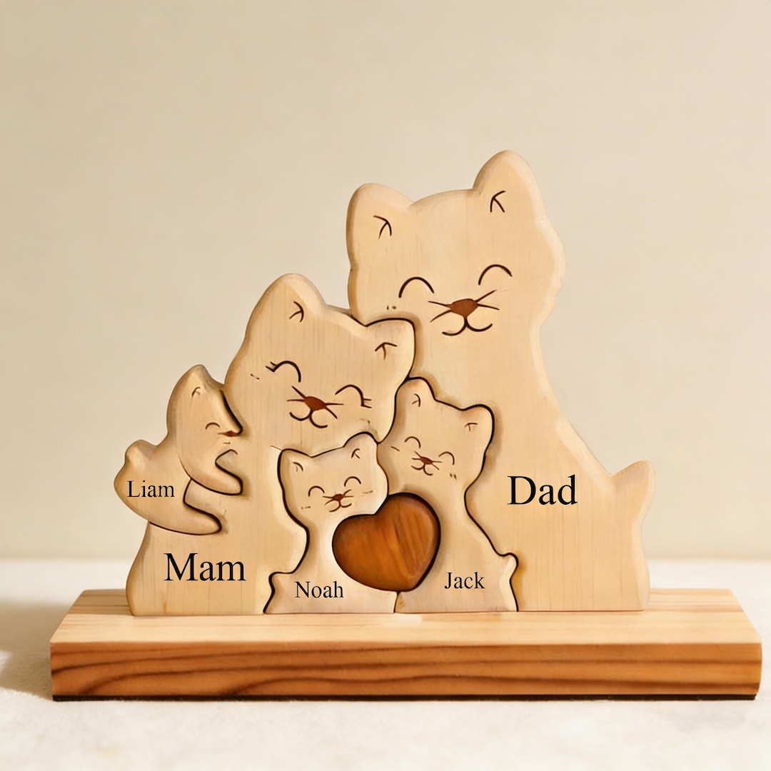 Personalized Cat Family Puzzle, Custom Engraved Wood Keepsake - Etsy