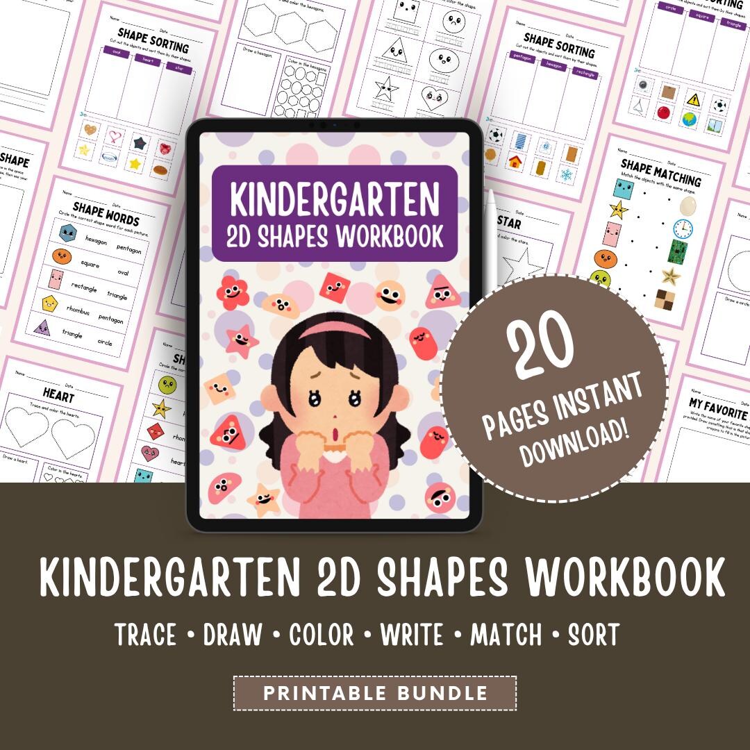 Kindergarten 2D Shapes Workbook | Trace, Color, Draw, Sort & Match ...