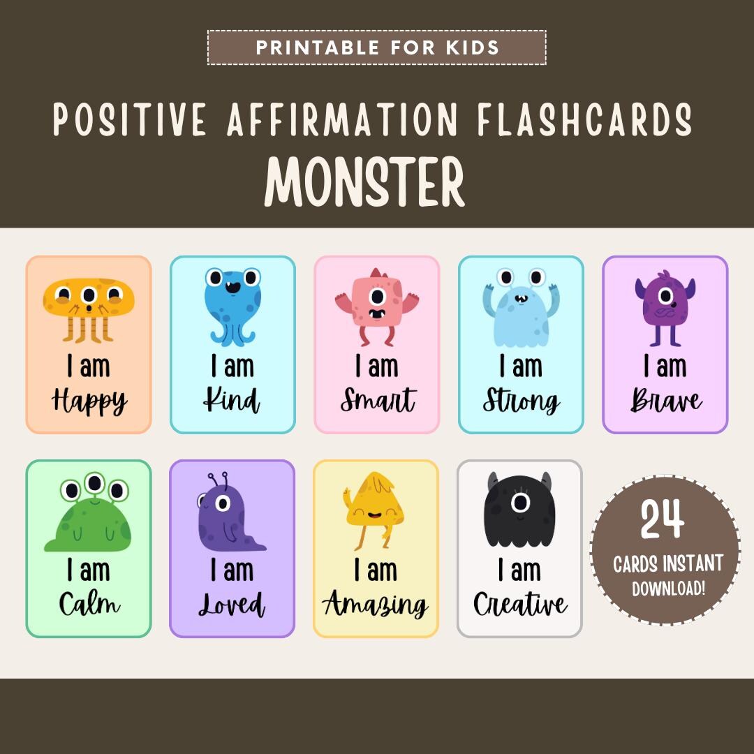 Monster Positive Affirmation Flashcards: Kids Emotional Learning (PDF ...