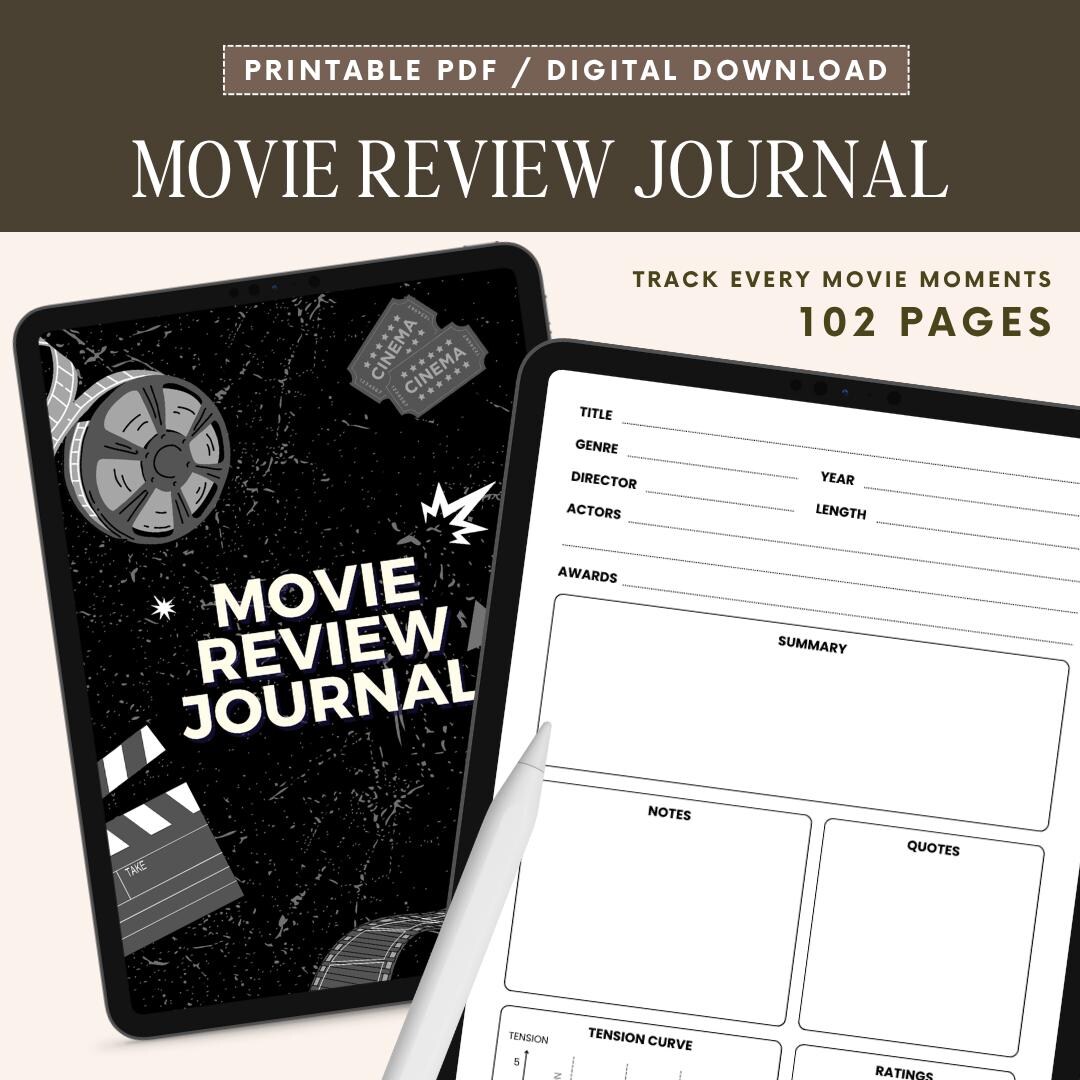 Printable Film Review Journal Digital Movie Log Tracker Notebook PDF ...