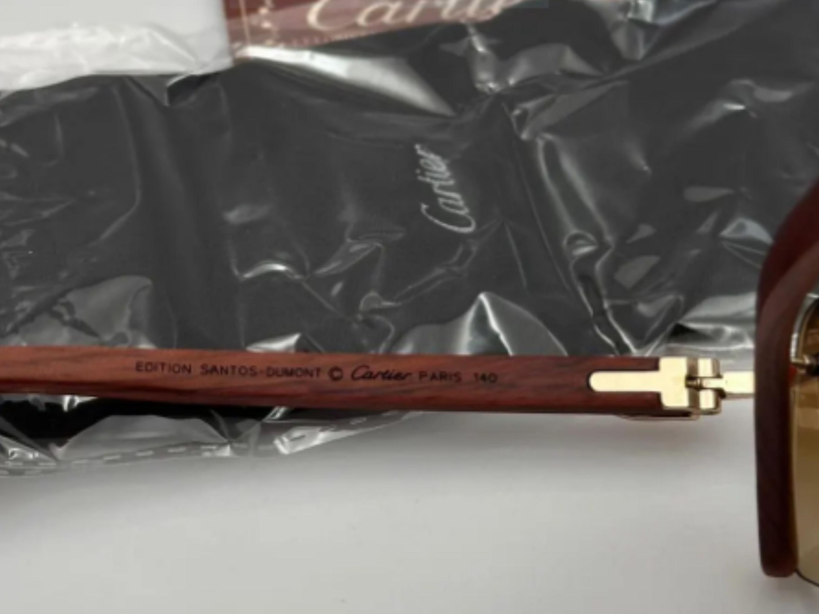 Wood Brown Frames Cartier Sunglasses, Gold Brown Temples With Brown ...
