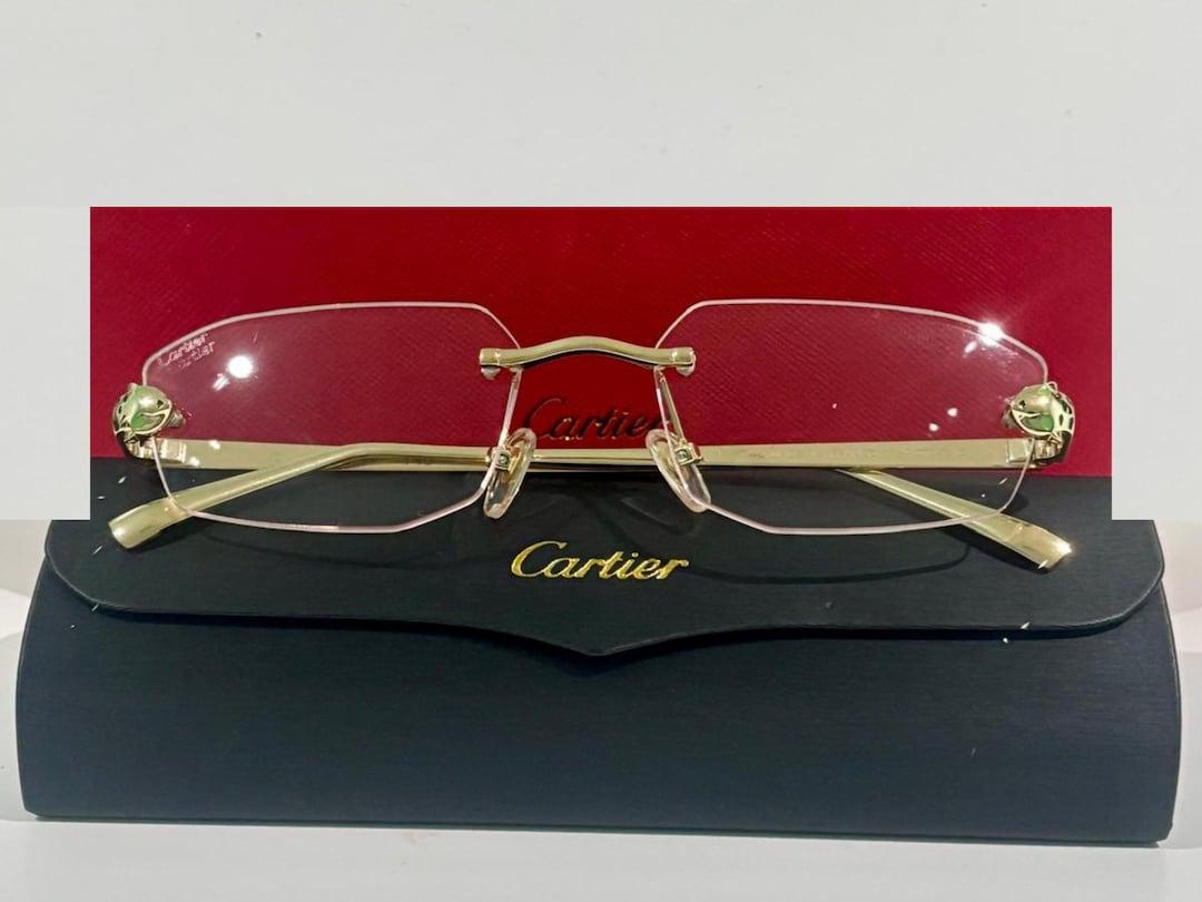 Cartier Snake Rimless Frame Eyeglasses, Vintage Titanium Gold Temples ...