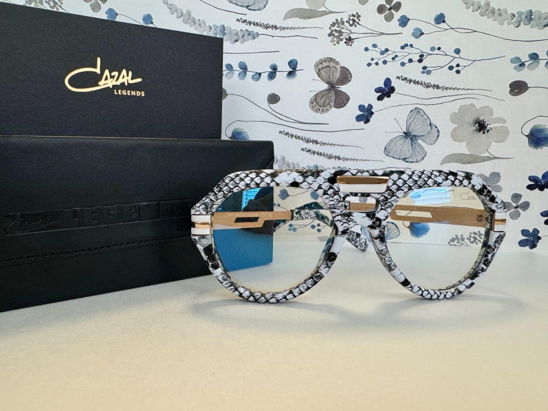 Cazal Snake Skin & White Gold Temples With Clear Lens Eyeglasses ...