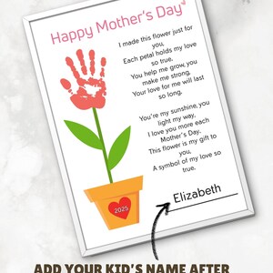 Mothers Day Hantprint Art Flower Poem | Happy Mother’s Day DIY Craft ...