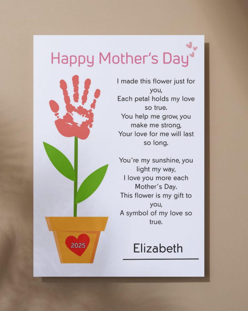 Mothers Day Hantprint Art Flower Poem | Happy Mother’s Day DIY Craft ...