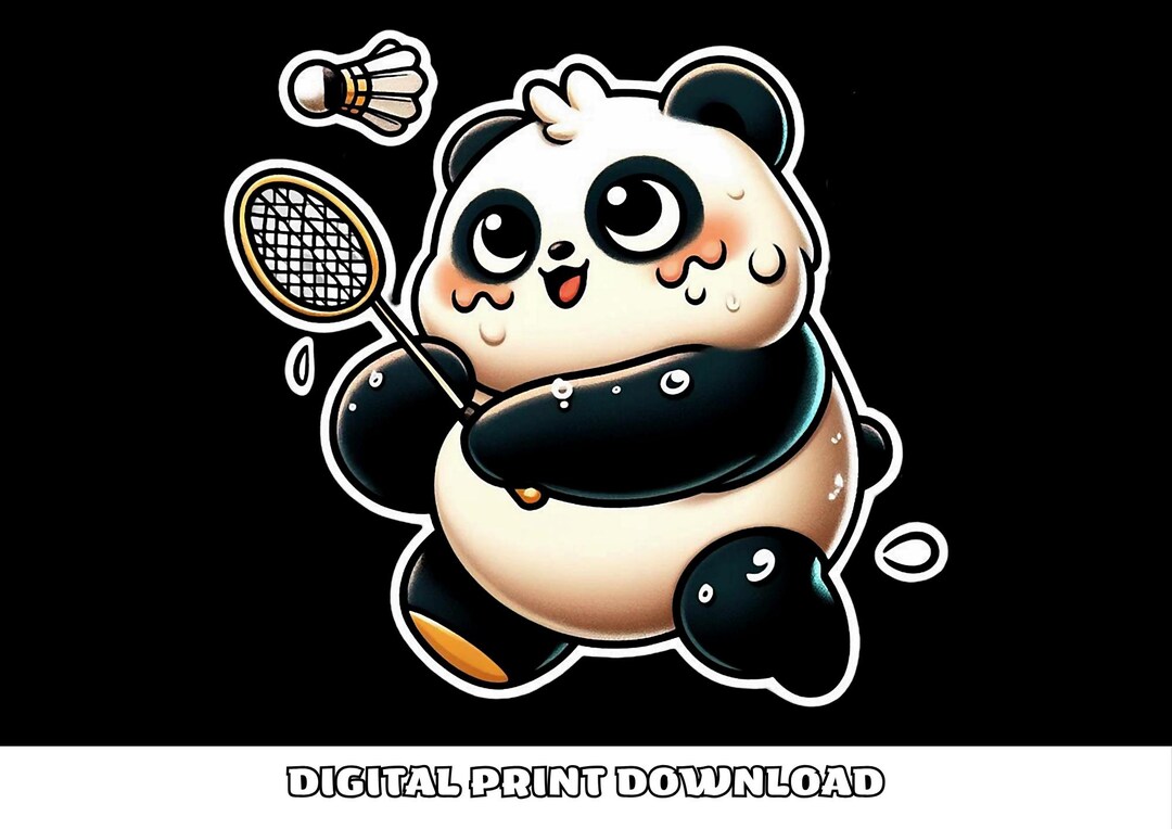 File PNG Badminton Panda | Cute Sporty Bear Smashing Shuttlecock ...