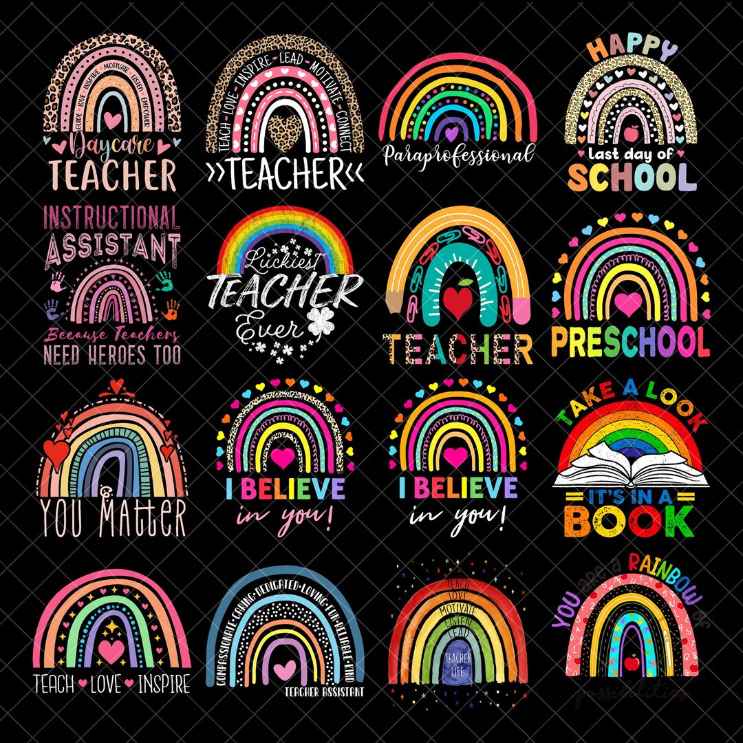 Teacher Rainbow Png Bundle,teacher Rainbow Png,pencil Rainbow Png ...