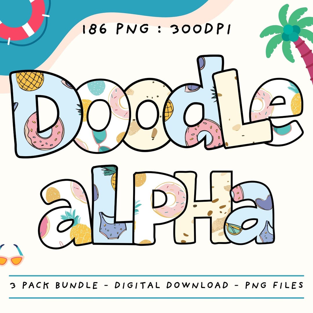 Summer Doodle Font PNG Bundle – Beach Alphabet Clipart Letters – Hand ...