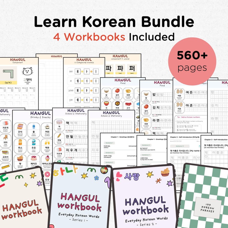 Learn Korean Workbook Bundle | Hangul Alphabet, Vocabulary, Sentences ...