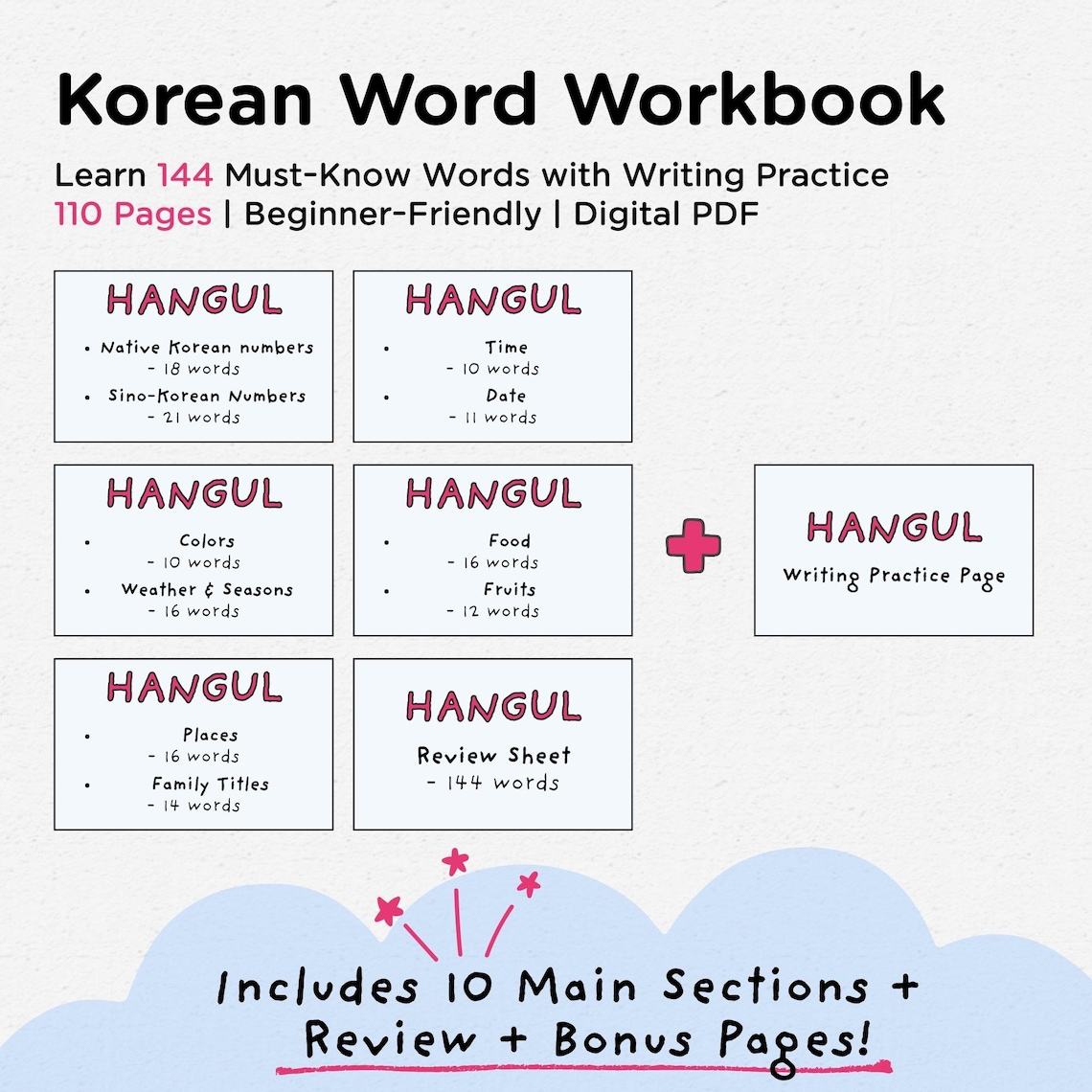 140+ Learn Korean Words Workbook | Hangul Vocabulary & Writing Practice ...