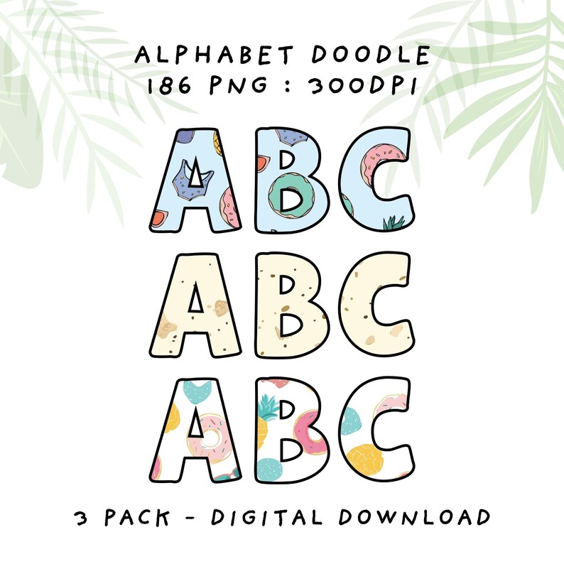 Summer Doodle Font PNG Bundle – Beach Alphabet Clipart Letters – Hand ...