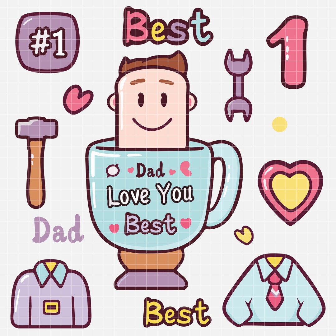 Fathers Day Kawaii Stickers Bundle – Funny Dad Stickers PNG Vector, Y2K ...