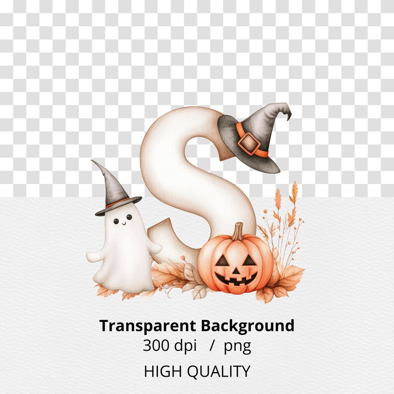 Kawaii Boho Halloween Clipart Bundle, Watercolor Halloween Letters ...