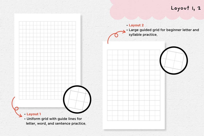 Korean Hangul Writing Practice Paper Bundle | 8 Pages Grid Sheets ...