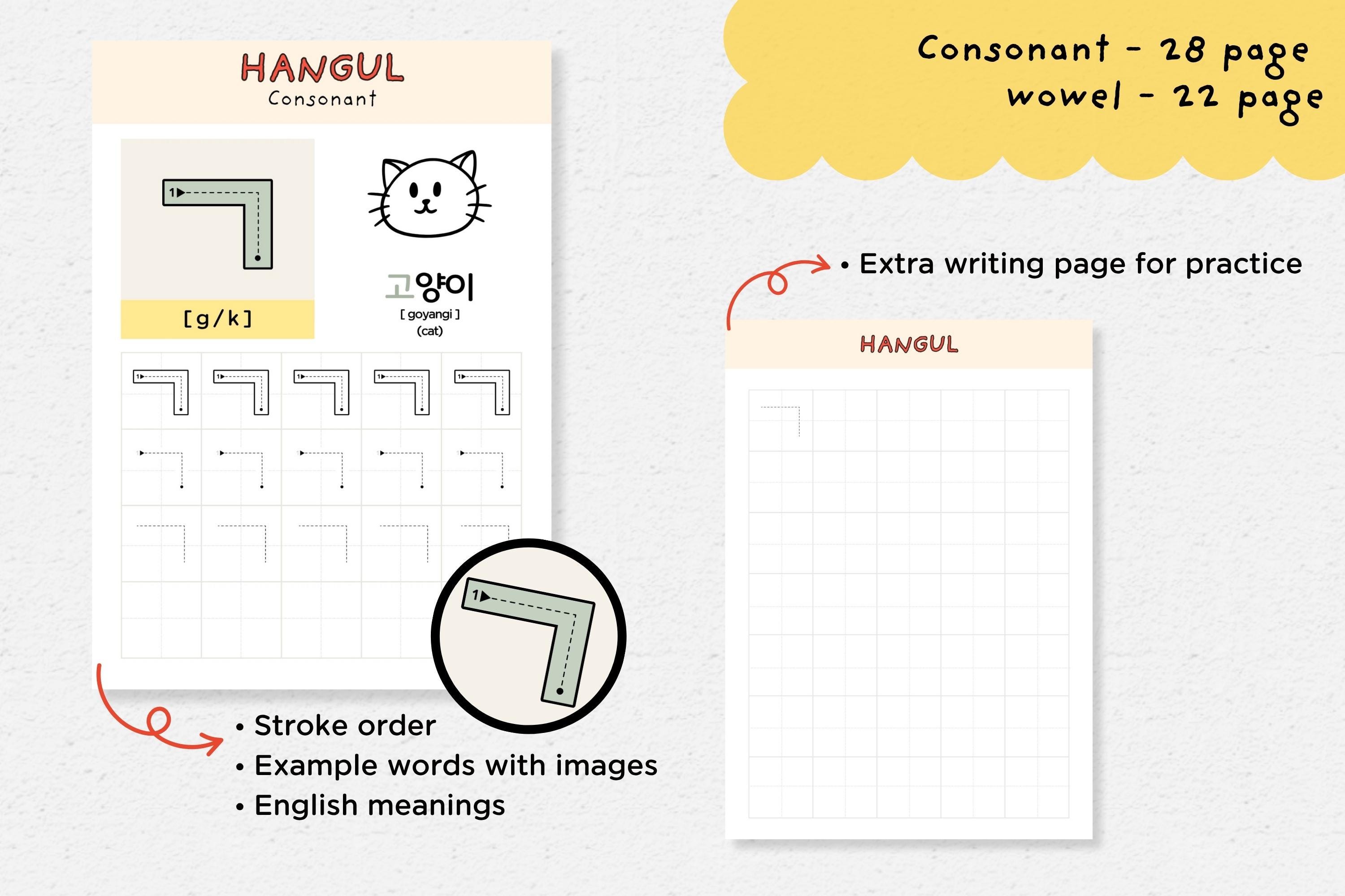 Learn Korean Hangul Workbook | Korean Alphabet Chart & Writing Practice ...