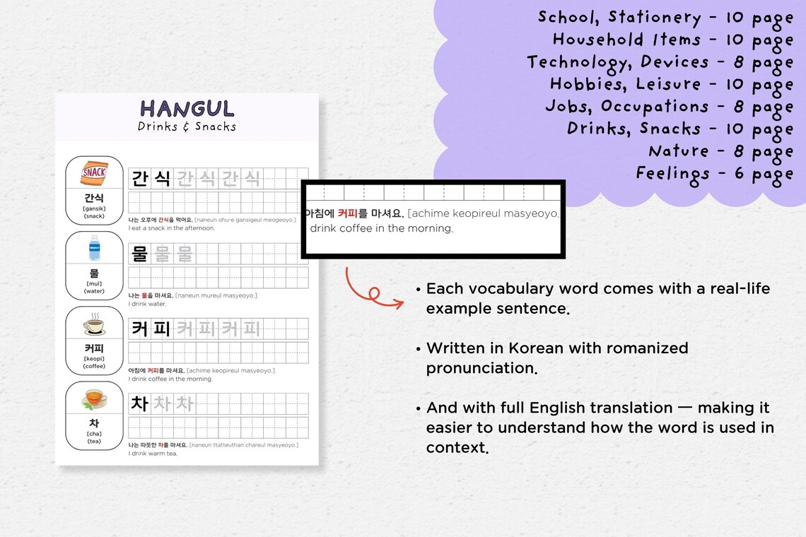 150+ Everyday Korean Vocabulary Workbook | Learn Hangul Words With ...