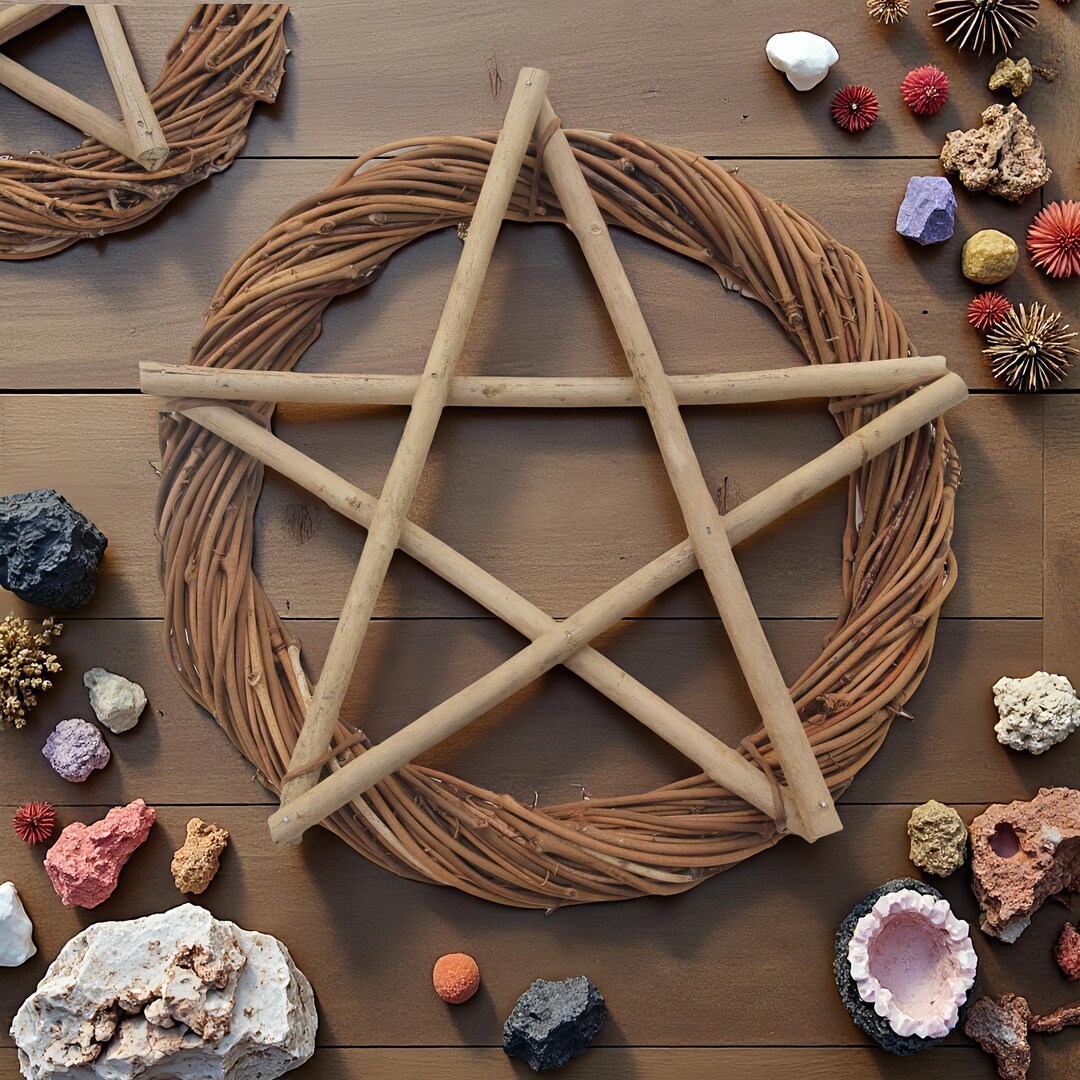 4 Sizes Pentacle Wreath Wood Branch Pentagram Grapevine Altar Decor ...