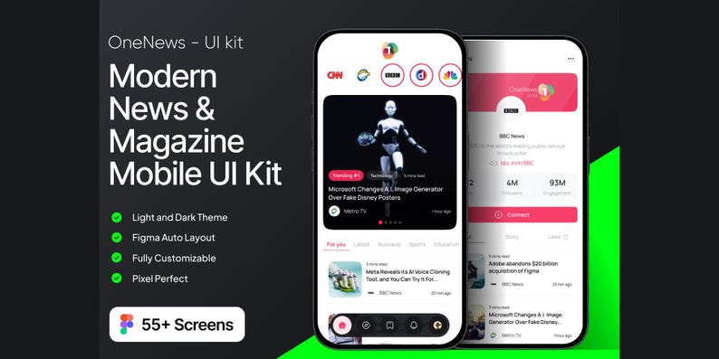 Modern News & Magazine Mobile UI Kit | Figma Mobile App UI Template - Etsy