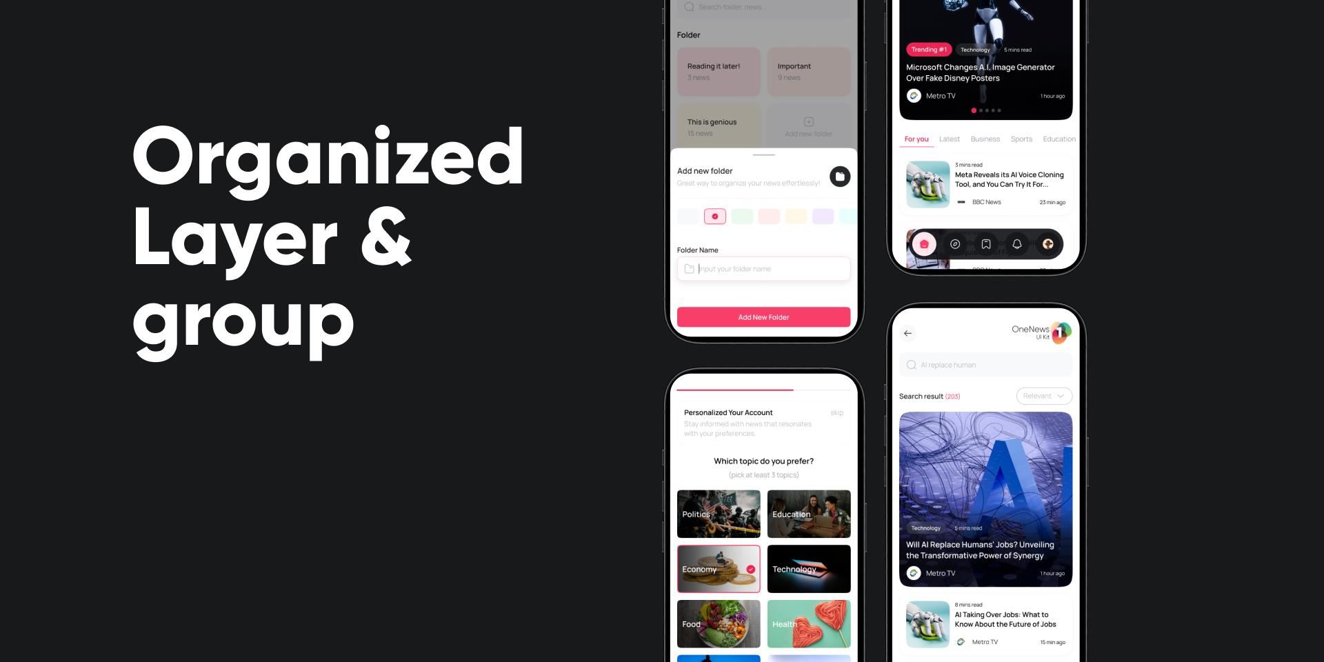 Modern News & Magazine Mobile UI Kit | Figma Mobile App UI Template - Etsy