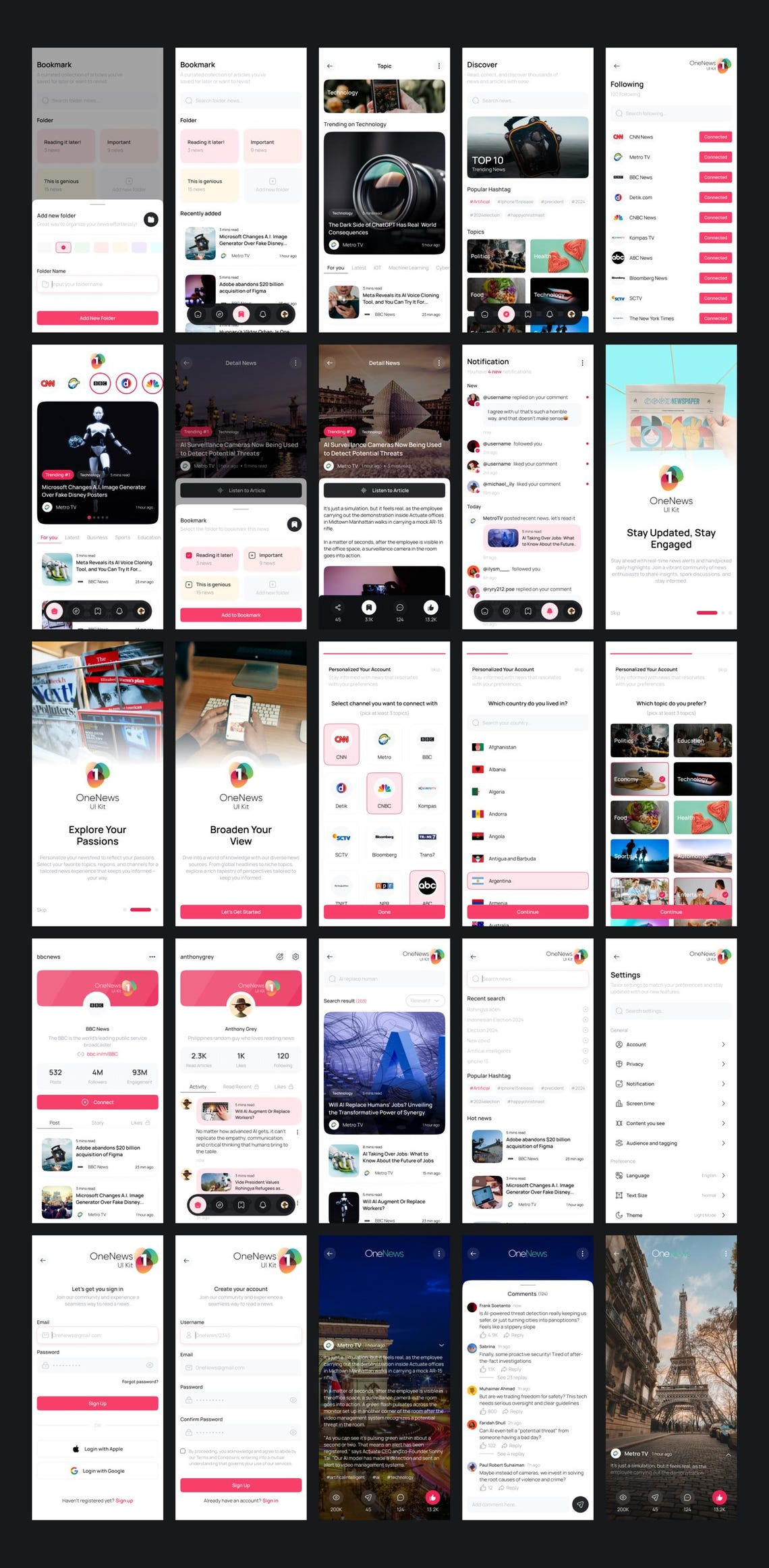 Modern News & Magazine Mobile UI Kit | Figma Mobile App UI Template - Etsy