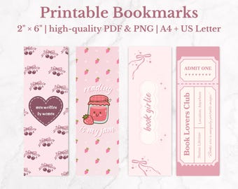 Printable Bookmark Set | Bookish Girly Coquette Purple Pastel Cute ...