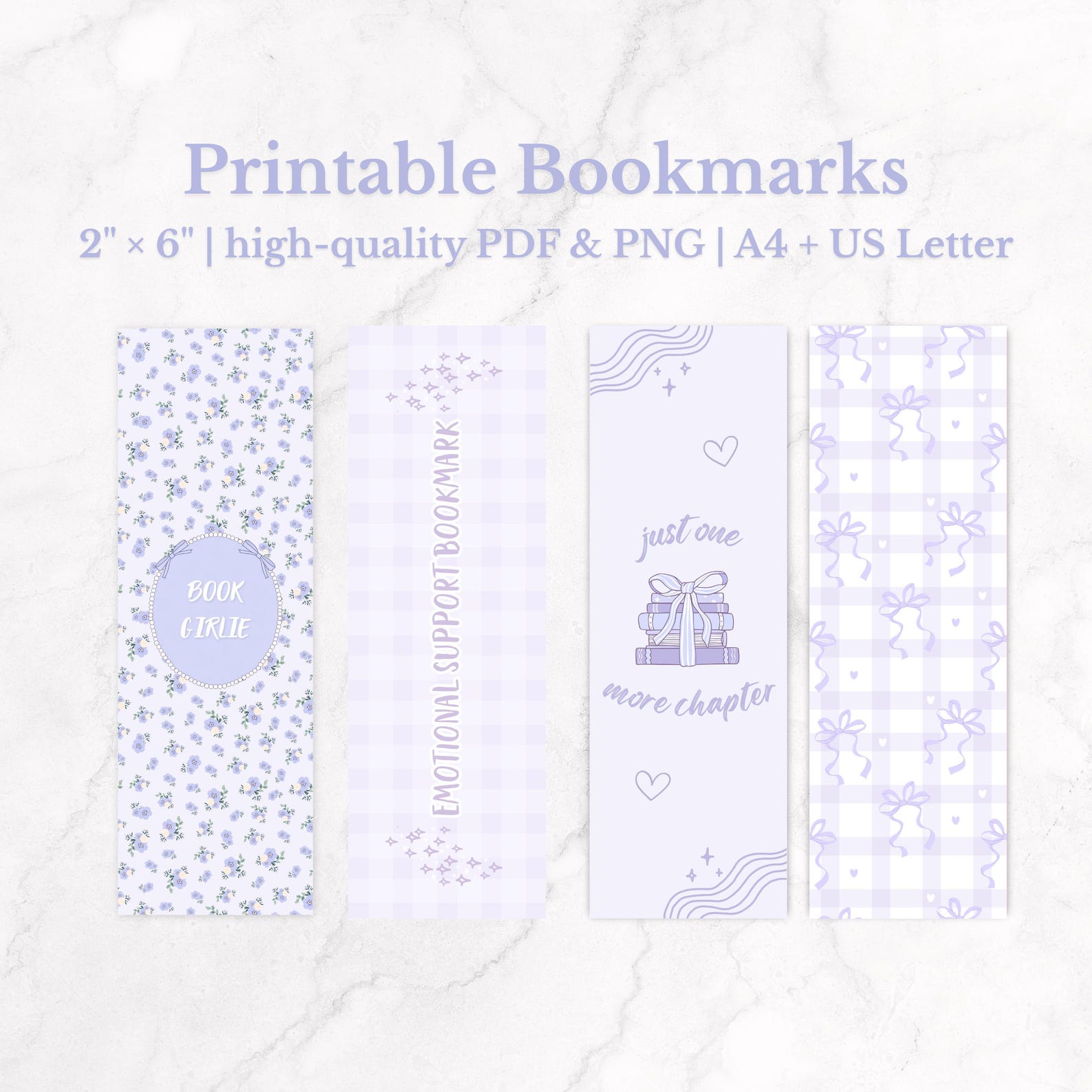 Printable Bookmark Set | Bookish Girly Coquette Purple Pastel Cute ...