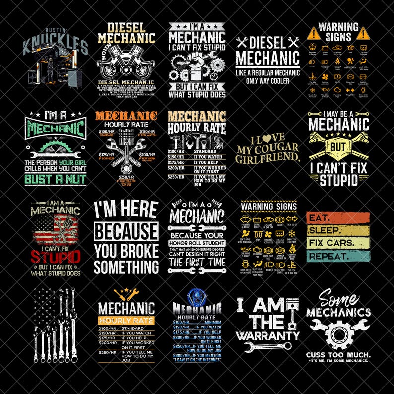 Designs Mechanic Png Bundle, Funny Mechanic Quotes Png, Mechanic Tools ...