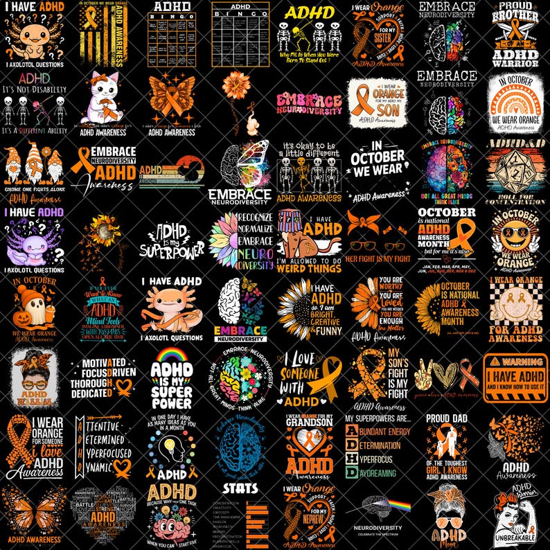 ADHD Awareness Bundle Svg Png, ADHD Neurodivergent Png, ADHD Inclusion ...