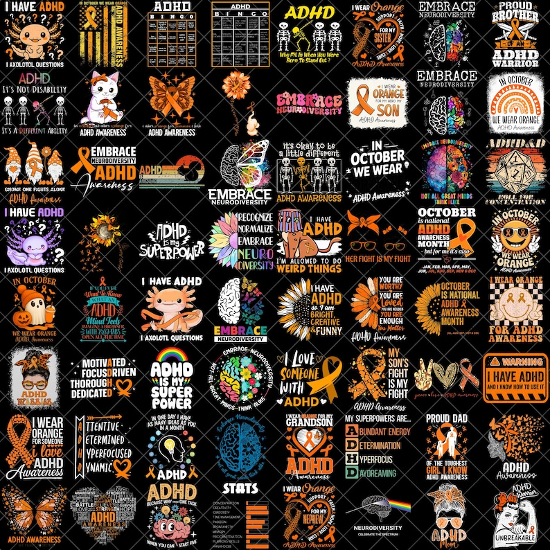 ADHD Awareness Bundle Svg Png, ADHD Neurodivergent Png, ADHD Inclusion ...